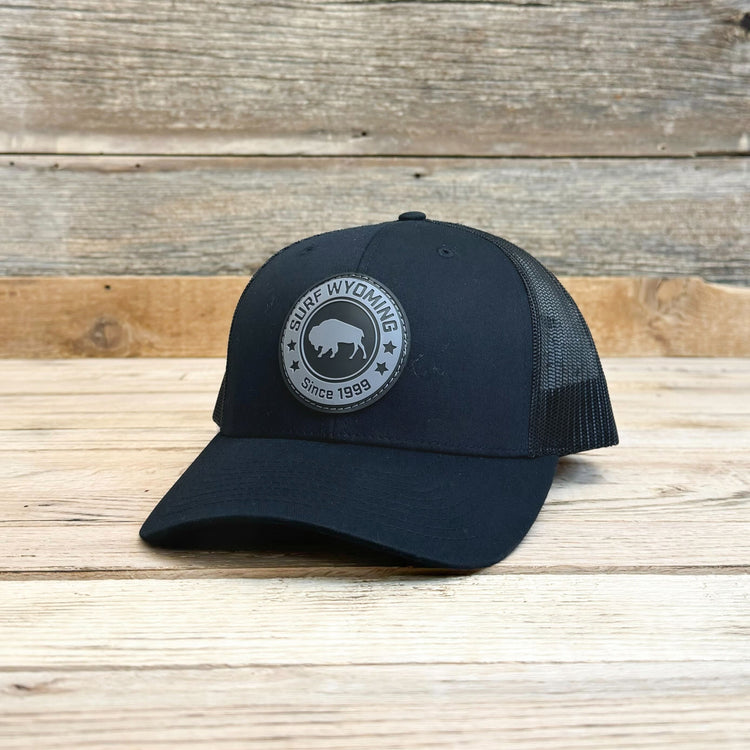 Surf Wyoming® Solid Bison Longboard PVC Patch Trucker - Black